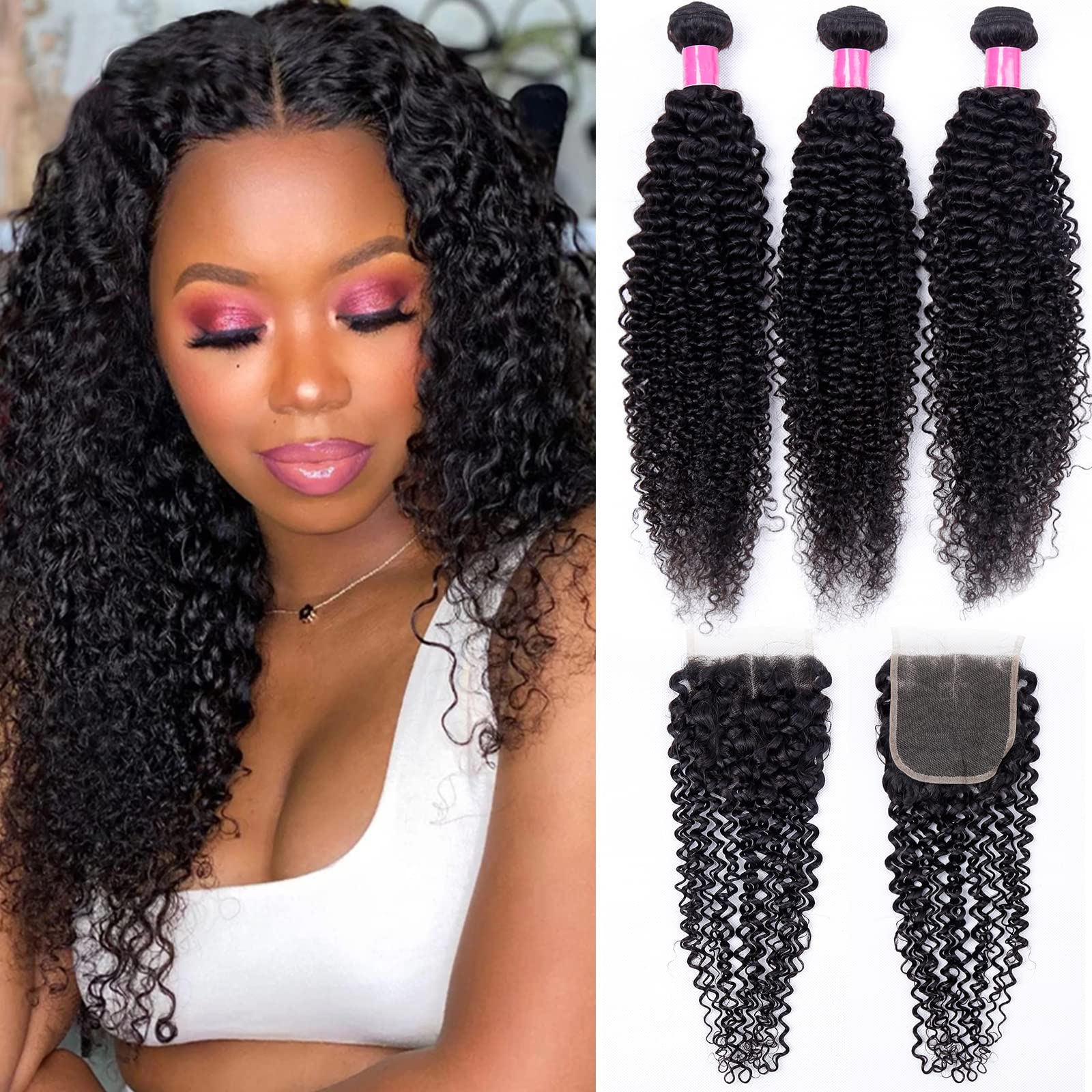 Kinky Curly 3 Bundles With Closure 100 Human Hair Modernshow