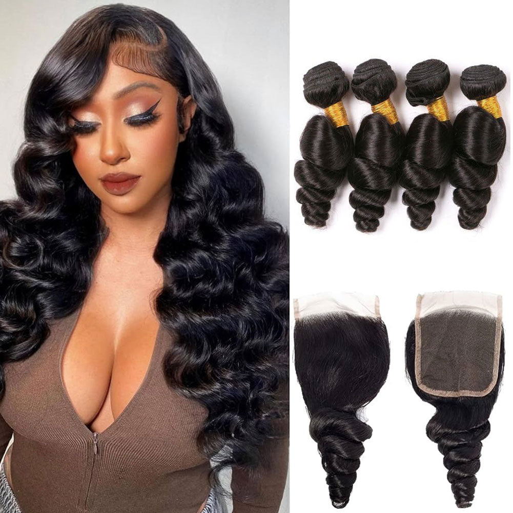 Loose Wave 4 Bundles With Closure 100% Human Hair – Modern Show Hair