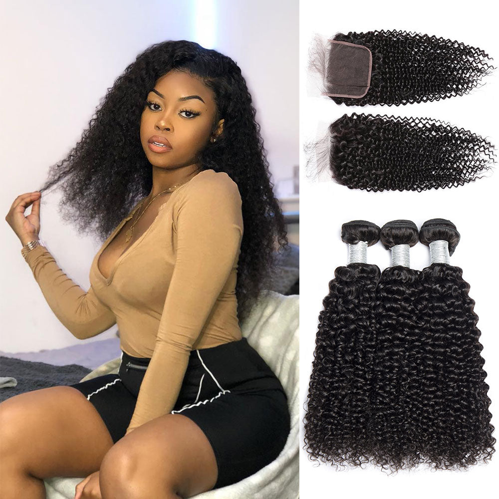 6x6 Closure with 3 Bundles 100% Unprocessed Kinky Curly Virgin Human H – Modern Show Hair
