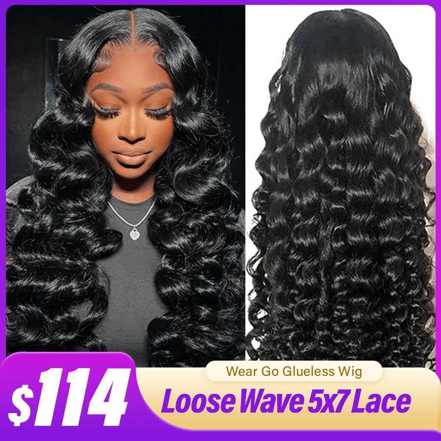 180% Density Loose Wave Glueless Lace Closure Wigs Human Hair For Black ...