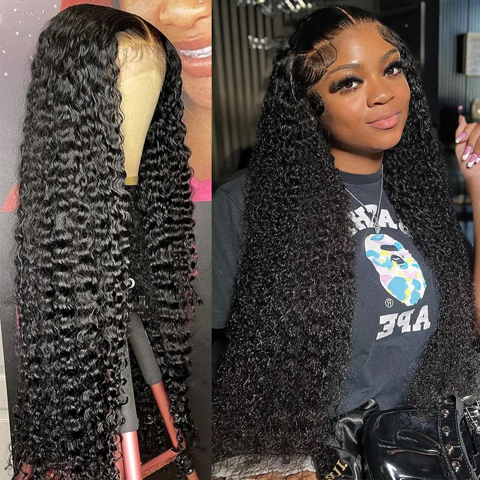 180% Density Curly Glueless Lace Closure Wigs Human Hair For Black ...