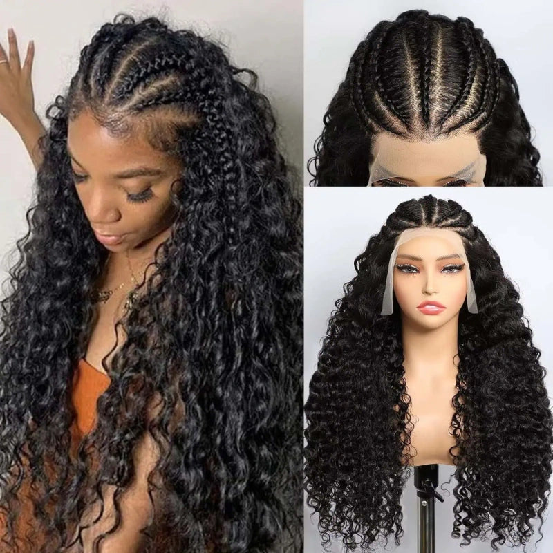 Modern Show Pre Braided Ear-to-ear 13x6 Full frontal Wig Curly Water W ...
