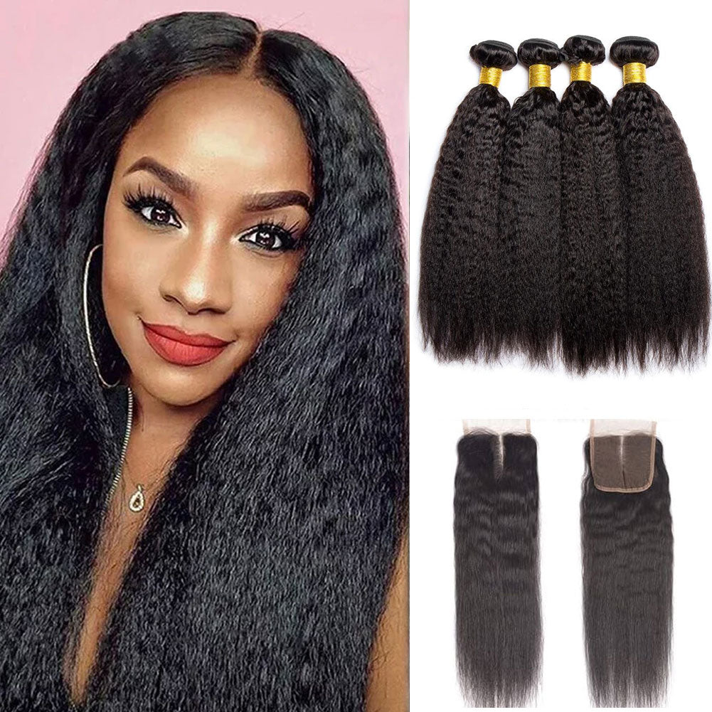 Yaki Straight 4 Bundles With Closure 100% Human Hair – Modern Show Hair