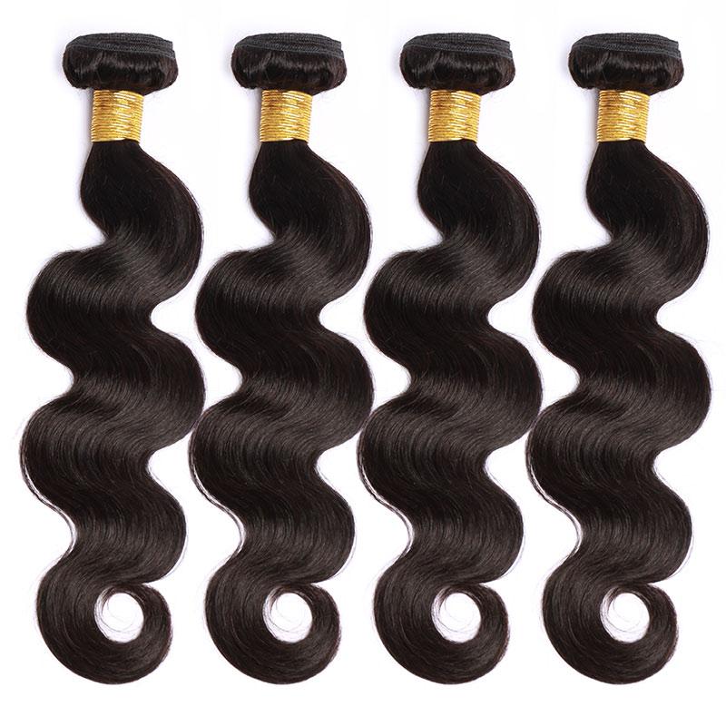 Long Brazilian Body Wave Human Hair 4 Bundles Natural Black Color Hair ...