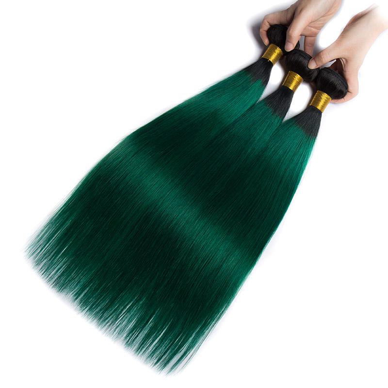 Black Roots Green Hair Brazilian Straight Human Hair Weave Bundles ...
