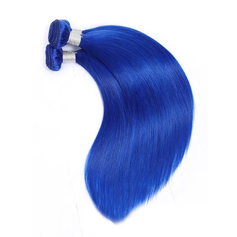 Blue Human Hair Bundles Brazilian Straight Human Hair Weave 3 Bundles ...