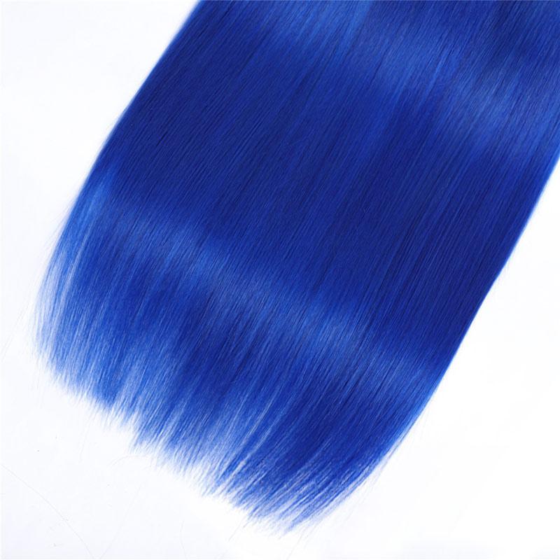 Blue Human Hair Bundles Brazilian Straight Human Hair Weave 3 Bundles ...