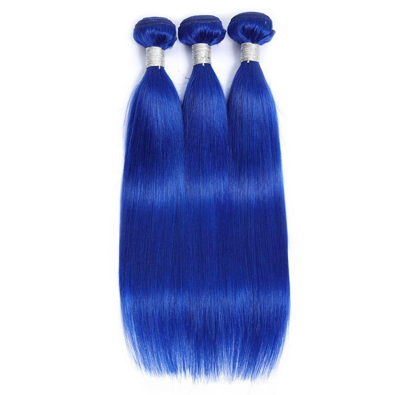 Blue Human Hair Bundles Brazilian Straight Human Hair Weave 3 Bundles ...