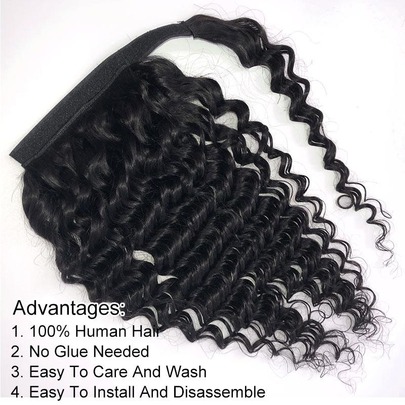 Deep Wave Long Velcro Ponytail Hair Extensions Natural Black Brazilian ...