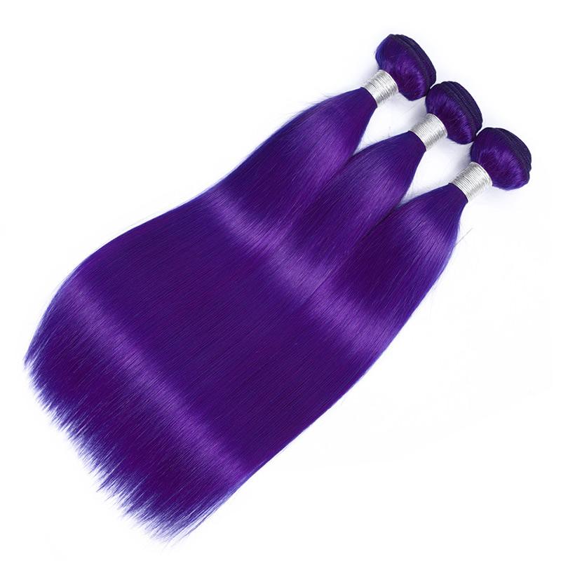 3 Purple Human Hair Bundles of Long Straight Brazilian Weave Human Hair ...